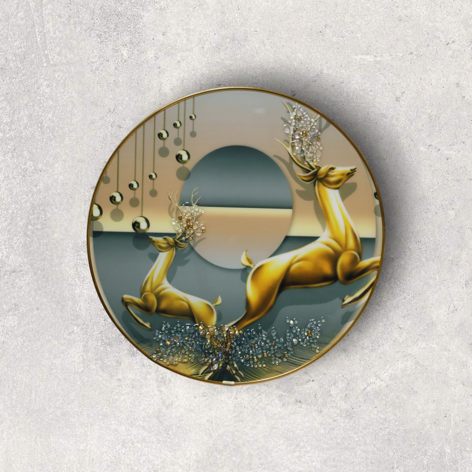 Elegant Deer Harmony Crystal-Embedded Round Wall Art (30 cm) – UPR World