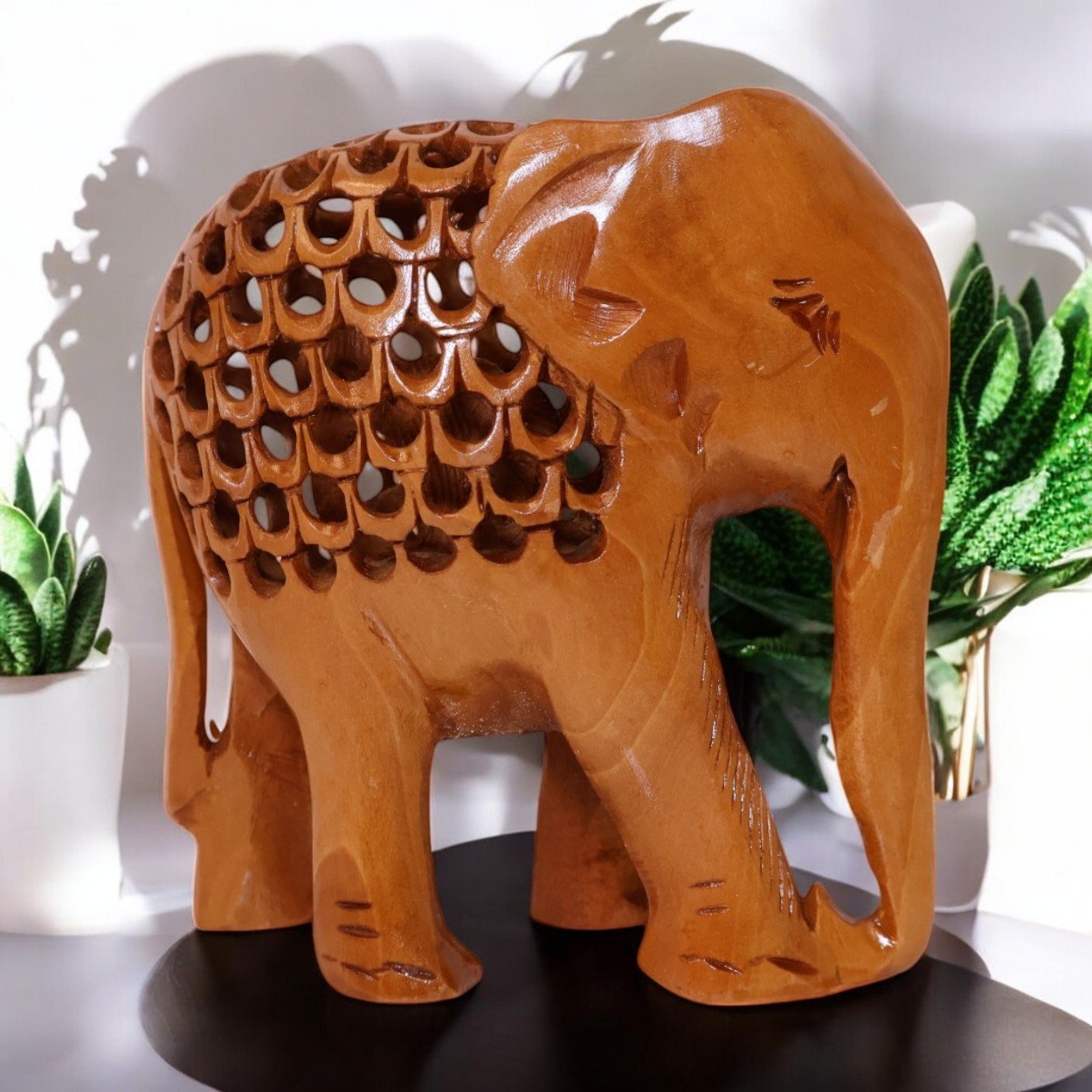 Wooden Elephant with Net Carving – A Symbol of Strength & Wisdom – UPR ...